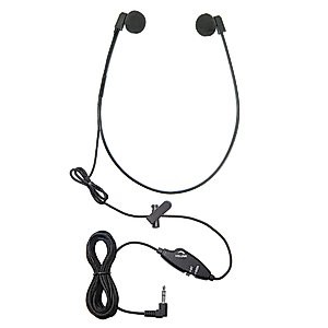 ECS WordHear-O 3.5mm transcription headset, in-line volume control, under chin, 10' cord with clothing clip, 3 extra pair extra of ear sponges, computer and transcribing headphones