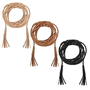 Yolev 3 Pieces Skinny Tassel Belts for Women Dresses Braided Waist Belt Woven Tassel Chain Belt Rope Belt for Skirt Dress