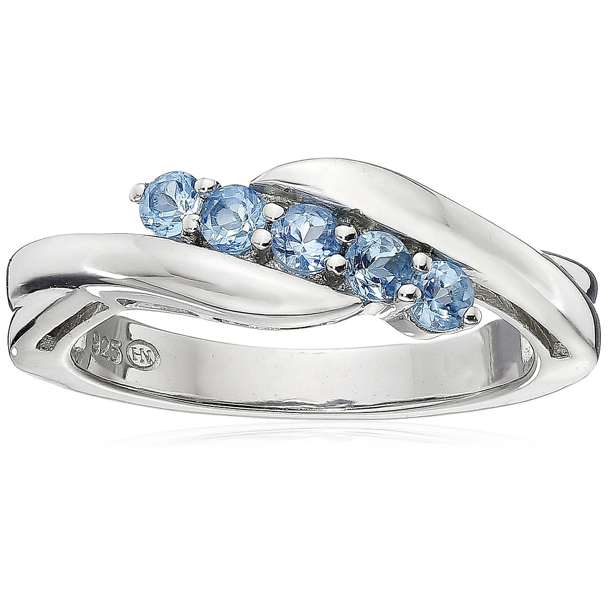 Amazon Essentials Sterling Silver Genuine Swiss Blue Topaz Five Stone Bypass Ring, Size 7, (previously Amazon Collection)