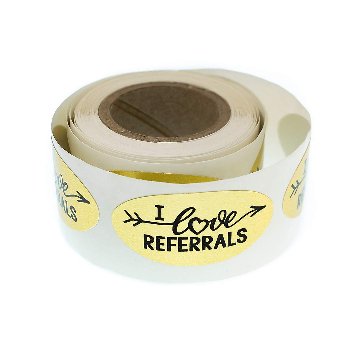I Love Referrals - Oval Gold Foil Stickers - Great Real Estate Agents and Sales Supplies (Roll of 100, I Love Referrals)