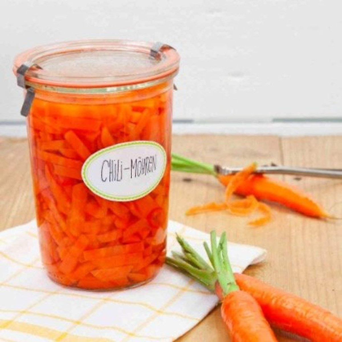 Weck Canning Jars 743 - Weck Mold Jar Made of Transparent Glass - Eco-Friendly Canning Jar - Food Storage Container with Lid Airtight - 3/4 Liter Tall Jar Includes (1 Jar, Glass Lid & Wooden Lid)