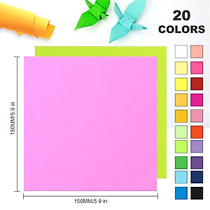 Origami Paper 300 Sheets,20 Colors 6 Inch Square Colored Paper for Crafts,Double Sided Origami Folding Paper for Arts and DIY Projects,15x15cm