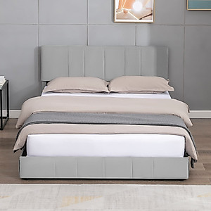 ZAFLY Platform California King Size Bed Frame with Adjustable Headboard,Upholstered Cal King Bed Frame with 4 Storage Drawers,Wooden Slats Support,No Box Spring Needed,Easy Assembly (Light Grey)