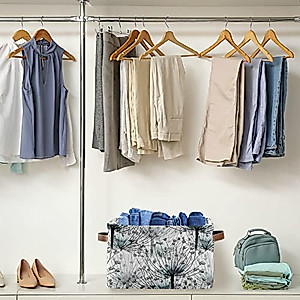 Nature Flowers Leaves Storage Basket Set of 2 Large Fabric Dandelion Storage Basket Bins Box Cube with Handles Collapsible Closet Shelf Clothes Organizer Basket for Nursery Bedroom