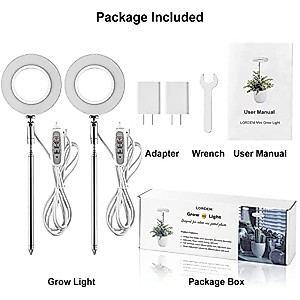 LORDEM Grow Light, Full Spectrum LED Plant Light for Indoor Plants, Height Adjustable Growing Lamp with Auto On/Off Timer 4/8/12H, 4 Dimmable Brightness, Ideal for Small Plants, Pack of 2