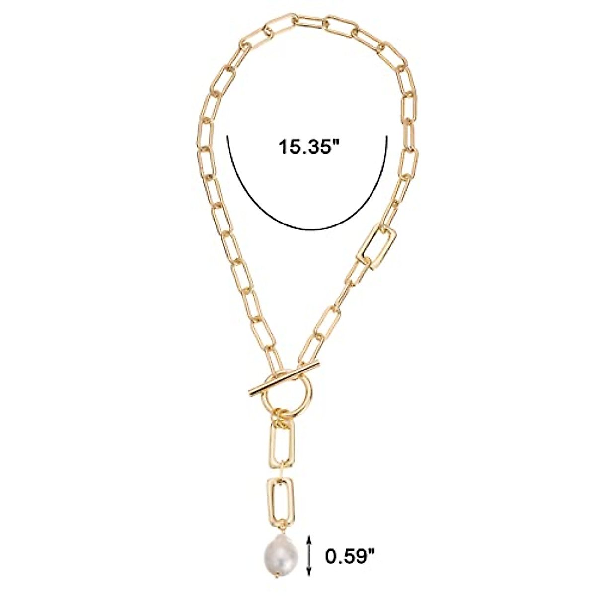 Itcoery Women’s 18K Gold Baroque Pearls Necklace Paperclip Link Chain Toggle Clasp Chunky Irregular pearl necklace