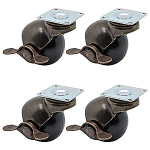 SWZHAI 2 Inch Ball Casters Set of 4, Antique Caster Wheels Furniture Casters, Brass Vintage Castor Wheels Heavy Duty Swivel Casters for Chair, Tables, Drawer, Kitchen Shelf