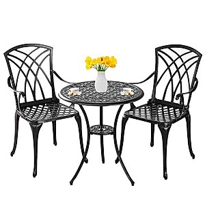 Withniture Outdoor 3 Piece Bistro Set Cast Aluminum Bistro Table and Chairs Set of 2, All Weather Bistro Patio Set, Patio Furniture for Garden Black