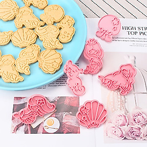 Novel Mermaid Cookie Cutters and Stamper, 6-Style 3D Mermaid Cookie Cutters Set for Kids Birthday Party and Festival (Pack of 12)