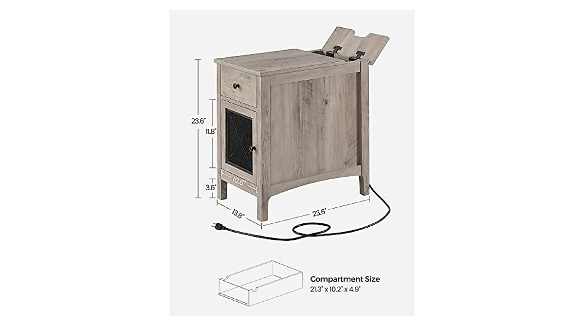 VASAGLE Greige Side Table with USB Ports and Storage