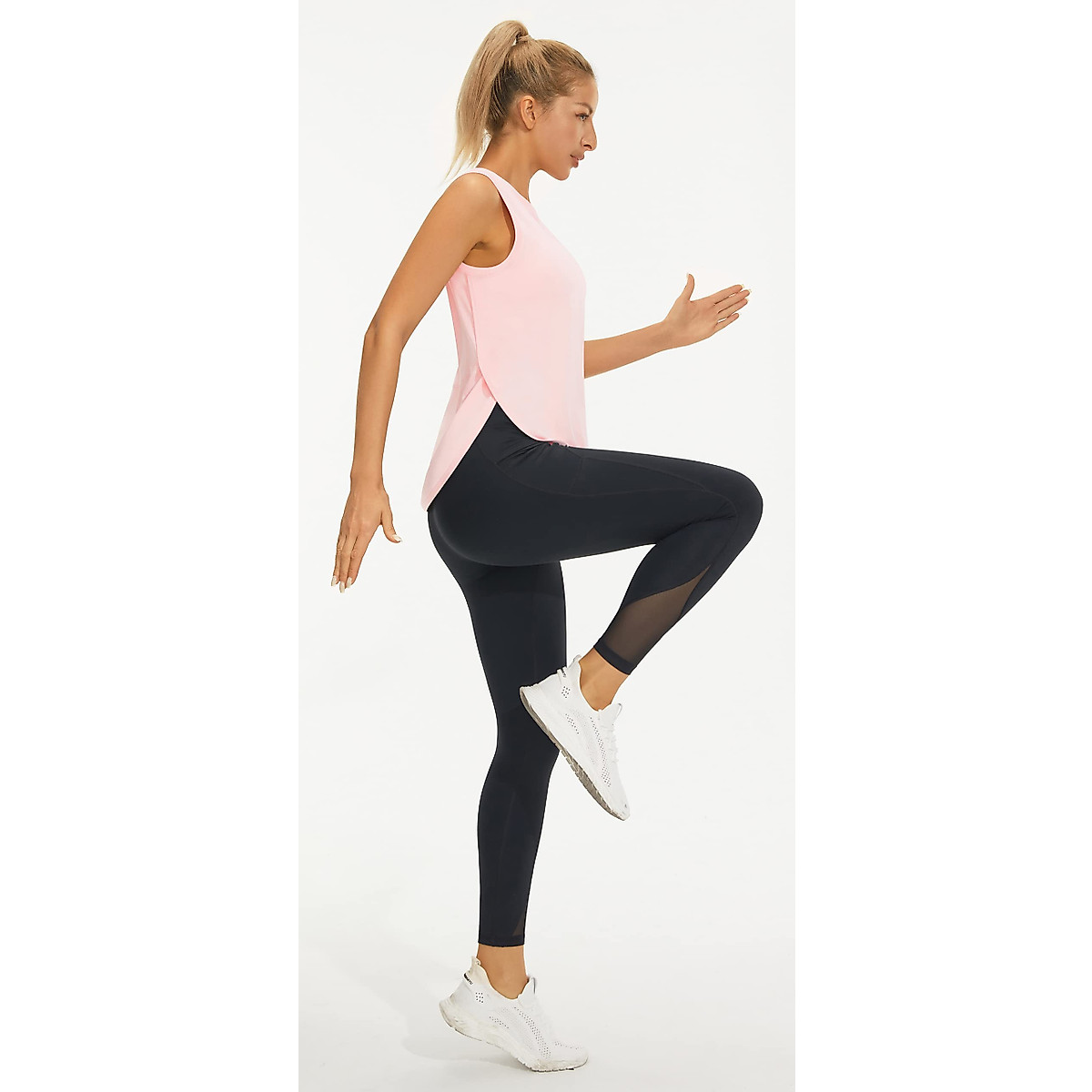 JOYSPELS Ice Silk Workout Tank Tops for Women Cool-Dry Sleeveless Loose Fit Yoga Shirts Athletic Pink