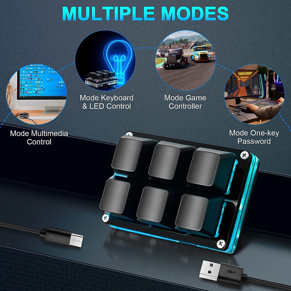 Ecarke Black White 6-Key Gaming Keyboard, USB Mini 6-Key Keypad Mechanical Gaming PC Keyboards Programming Macro with Software OSU HID Standard Keyboard.(Upgrade Cherry Shaft & RGB LED)