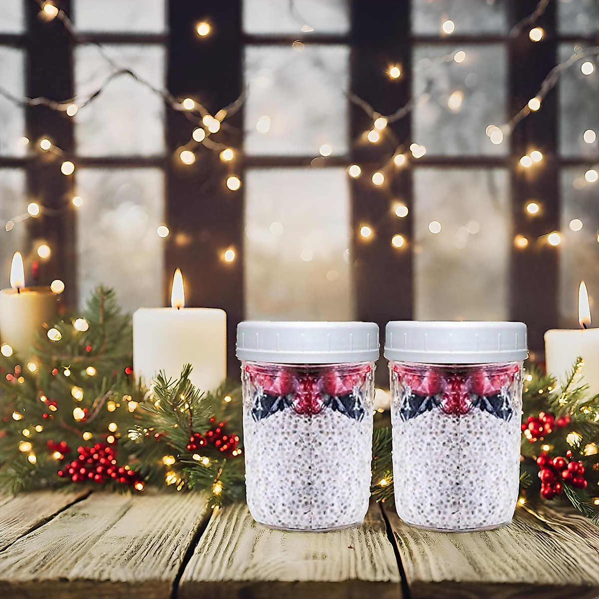 JARMING COLLECTIONS Mason Jars 16 oz with Plastic Lids (BPA Free) Pint Mason Jars Wide Mouth (set of 2)