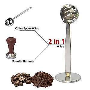 Espresso Scoop with Tamper 2 In 1 Stainless Steel Coffee Scoop Tamping Dual-Purpose Coffee Spoon Powder Hammer Tamper Multi Function Spoon Holder Coffee Tools for Measuring and Tamping
