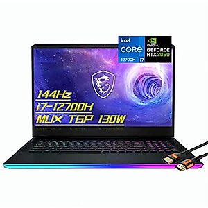 MSI GE76 17.3" 144Hz IPS FHD, 14-Core 12th Intel i7-12700H(>i9-11980HK & Ryzen 9 6980HX), MUX NVIDIA GeForce RTX 3060 - TGP 140W, Backlit KB, Thunderbolt 4, Wi-Fi 6, W/HDMI (64GB RAM/4TB PCIe SSD)