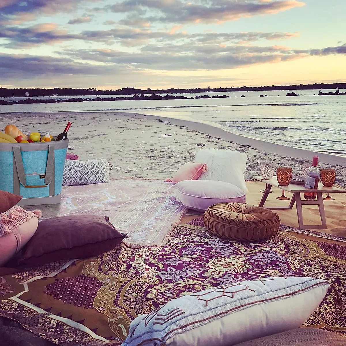 ifavo Premium Insulated Cooler Bag with HD Thermal Foam, Reusable Large Grocery Cooler Bag for Shopping Trip, Frozen and Hot Grocery Delivery,Outdoor Picnics,Beach Travel (Blue)