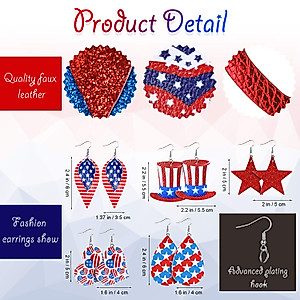 16 Pairs Independence Day American Flags Patriotic Faux Leather Earrings Dangle Petal Lightweight 4th of July Teardrop Leaf Drop Earrings for Women Gifts