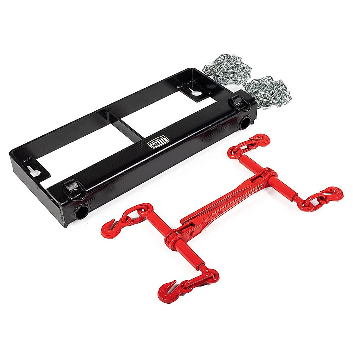 Titan Attachments Dual Prong 49" Hay Bale Spear Attachment, Universal HD Front Skid Steer Tractor Loader Bucket Attachment, 3000 LB Capacity, Conus 2 Tines, Chains and Ratchet Binders Included