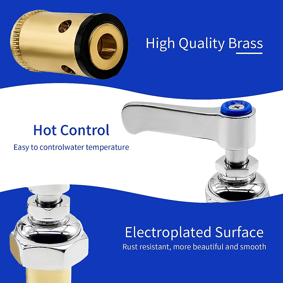 Handle Stem Assembly Fits for T&S Brass Faucets Blue Cold and Red Hot Side Spindle Assembly Valve Replacement Part Replace 002714-40 002713-40 Spindle Assembly for Eterna Valve Replacement