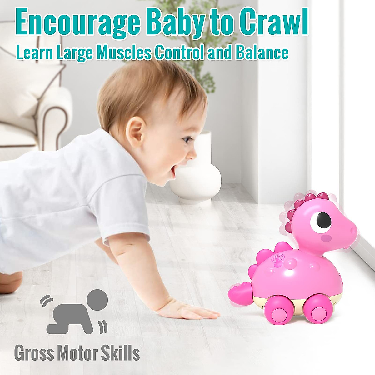 HOLA Baby Toys for 12-18 Months Baby Crawling Toys Touch & Go Musical Light for Baby Girl Toys - Infant Toys Gifts Toys for 1 to 2 3 Year Old Girl, Musical Toy for Age 1 2, 12 to 18 Months, Pink