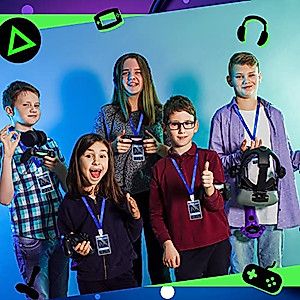 24 Pieces VIP Video Game Pass Holder with Lanyard Video Game Party Favors VIP Party Pass Card Game on Tickets for Game Themed Birthday Party Supplies