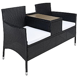 Safavieh Outdoor Collection Viora Wicker Loveseat PAT7710A, Black/White Cushion