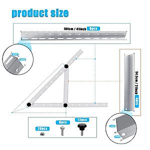 2 Sets 41In Adjustable Solar Panel Bracket, Solar Panel Bracket with Foldable Tilt Legs, Solar Mount, 1040MM Length Support up to 200 400 600 Watt Solar Panel for Homes, Boat, RV, Off-Grid System