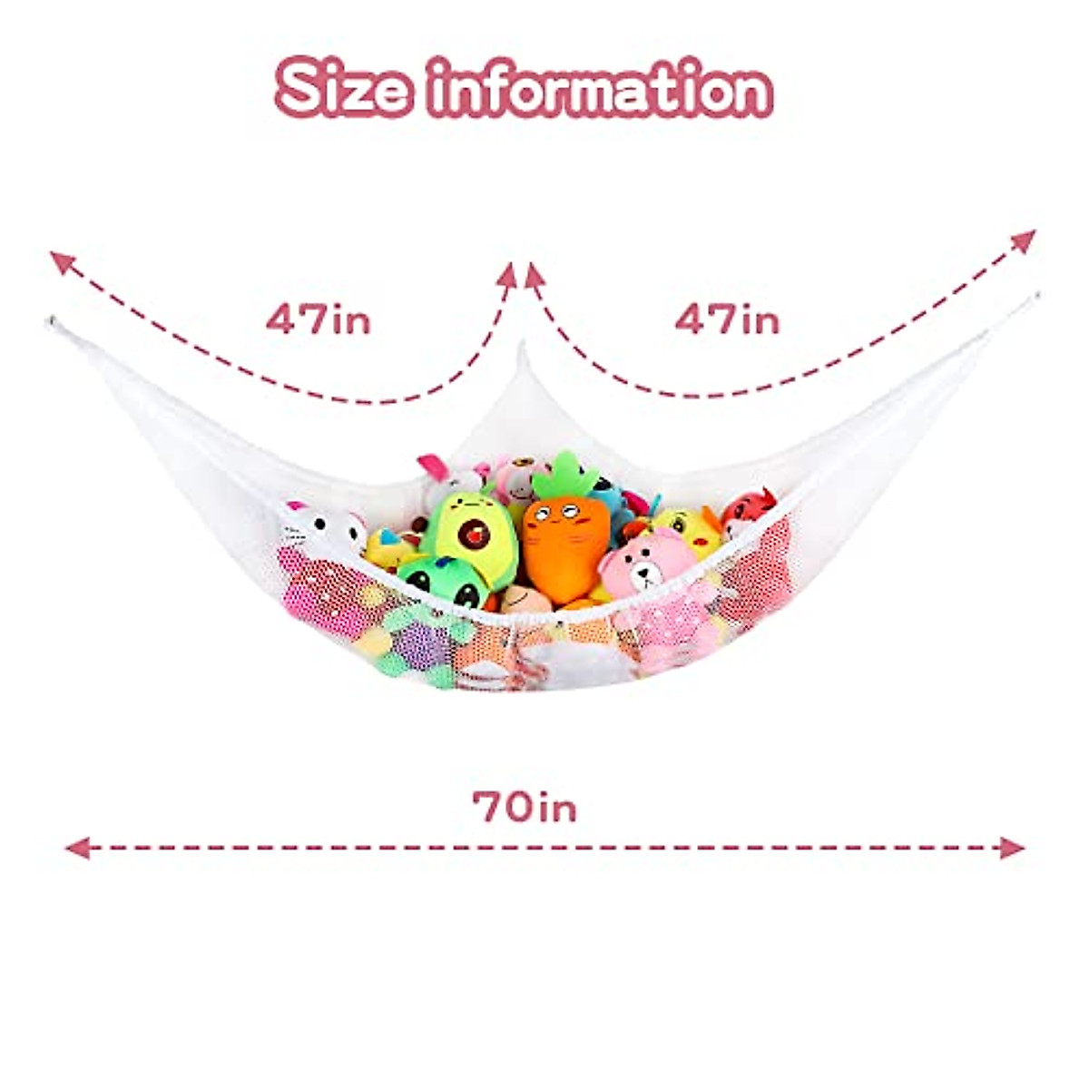 Stuffed Animal Net or Hammock Toy Hammock Macrame Large Corner Mesh Toy Storage Hanging Wall, Stuffed Animal Holder Nursery Organizer for Kids Bedroom (70x47x47 in)