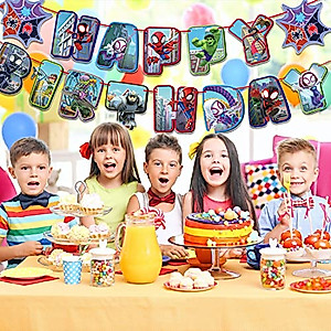 Cute Cartoon Birthday Banner Party Supplies Superhero Theme Happy Birthday Banners for Boys Girls Kids Teens Adults Birthday Party Decorations