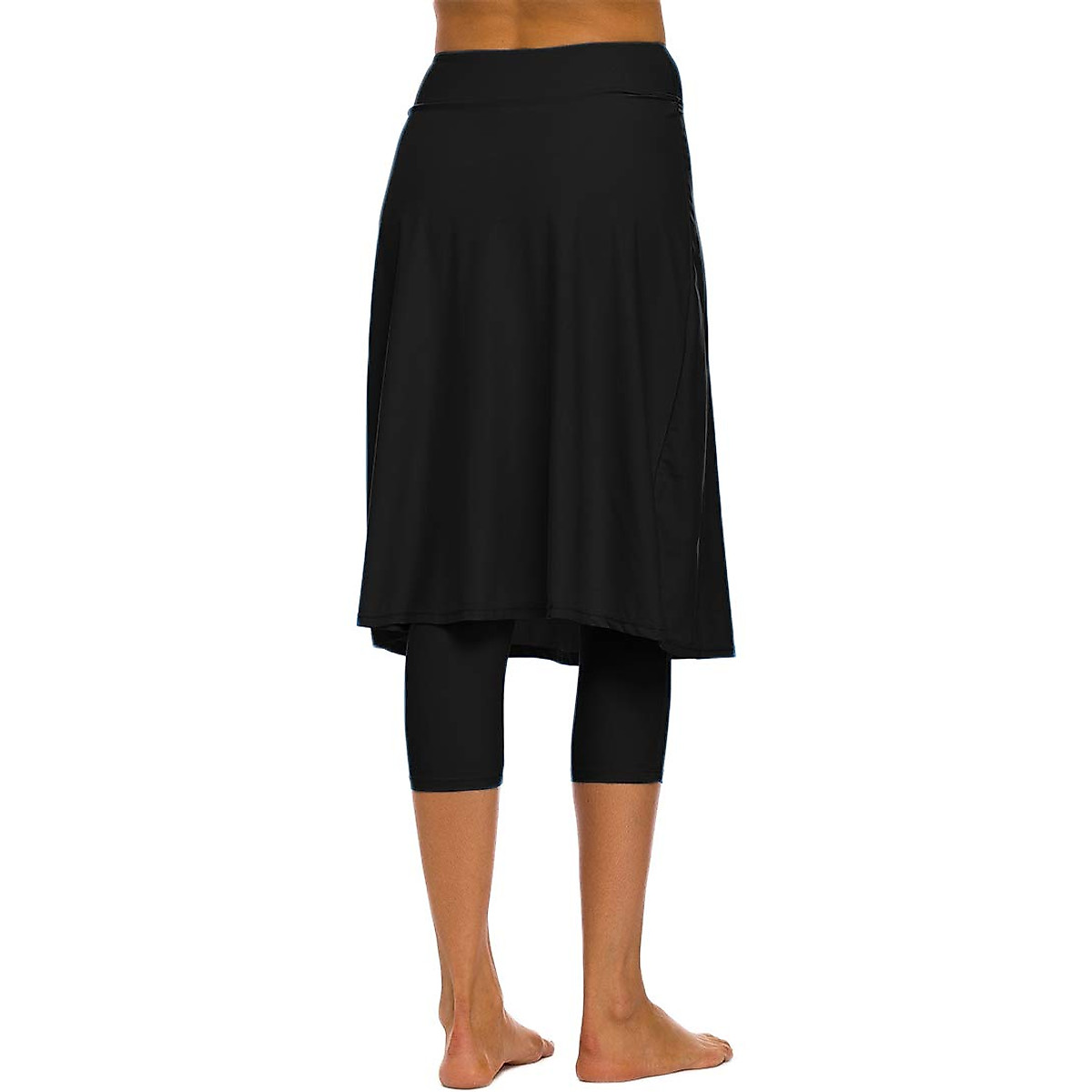Micosuza Long Swim Skirt with Attached Leggings Modest Sun Protection Sports Skirt for Women Black