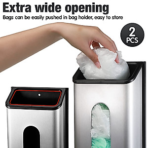 Lallisa 2 Pack Grocery Bag Holder Plastic Bag Dispenser Wall Mount Storage Stainless Steel Bag Storage for Plastic Bags with Extra Wide Easy Access Openings(Square Shape)