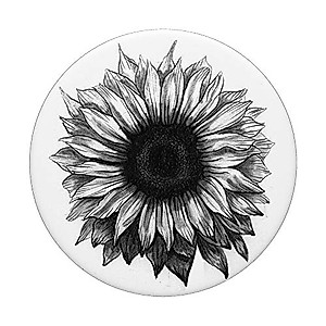 Black and White Sunflower Cute Women Kids Boys Girl Gift PopSockets Swappable PopGrip