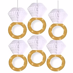 Bridal Shower Decoration,Engagement Party Supplies,Bachelorette Party Favor,She Said Yes Engaged Diamond Ring,Glitter Gold Honeycomb Ring Hanging Decorations Set of 6