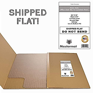 Office Chair Mats for Carpeted Floors, Studded Desk Floor Mat, Clear Heavy Duty for Low and Medium Pile, Beveled Edge with Lip Large 36" X 48" Shipped Flat by Mastermat
