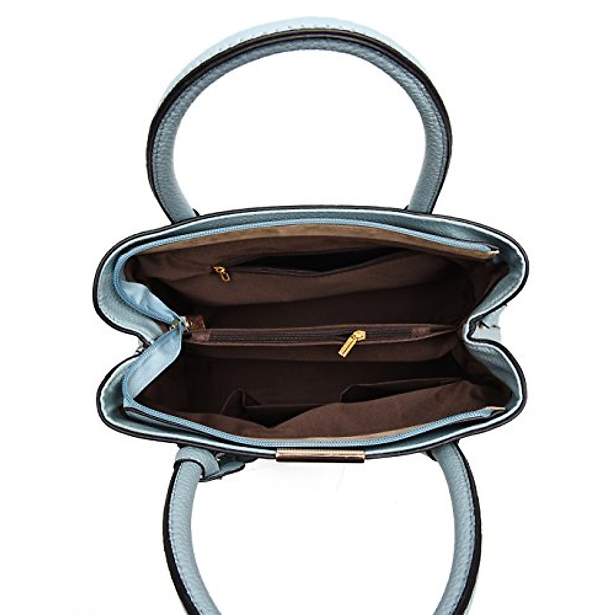 Covelin Women's Top-handle Cross Body Handbag Middle Size Purse Durable Leather Tote Bag Light Blue