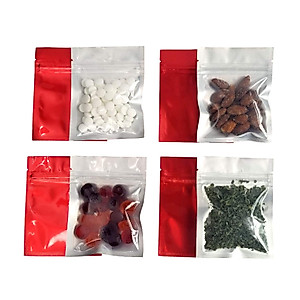 Clear Front Resealable Red Mylar Bags - 5 Mil - 3.5" x 4.5" Zip Seal Heat Sealable Odor Proof Pouch for Herbs Food Vitamins Gummies Snacks Storage Container (100 or 3000) (100)