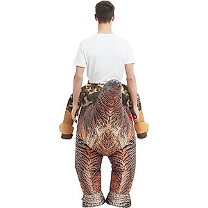 GOOSH Inflatable Dinosaur Costume Riding stegosaurus for Adult Halloween Costume Women Man 72IN Funny Blow up Costume for Halloween Party Cosplay