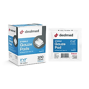 Dealmed Sterile Gauze Pads – 100 Count, 2’’ x 2’’ Disposable and Individually Wrapped Gauze Pads, Wound Care Product for First Aid Kit and Medical Facilities