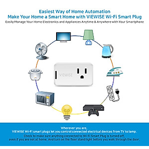 VIEWISE Smart Plug Mini, Wi-Fi Switch Outlet Socket, No Hub Required, Works with Alexa, Control Your Devices from Anywhere, Mini Size, Amazon Echo Voice Control (1 Pack)