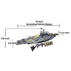 Toy Aircraft Carrier Ship with Warplanes and Submarine Combo, Includes 18 Fighter Jets Torpedo