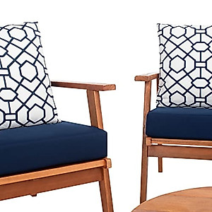 SAFAVIEH Outdoor Collection Deacon Acacia Wood Cushion 4-Piece Conversation Patio Set with Accent Pillows PAT7050E, Navy/Natural