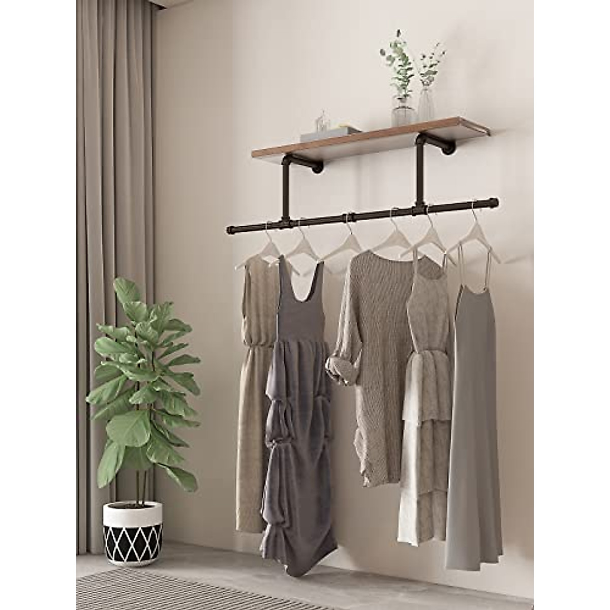MUZIK 40 inch Long Industrial Pipe Clothes Rack, Heavy Duty Wall Mounted Garment Racks for Bathroom Cabinet Boutique Clothing Store