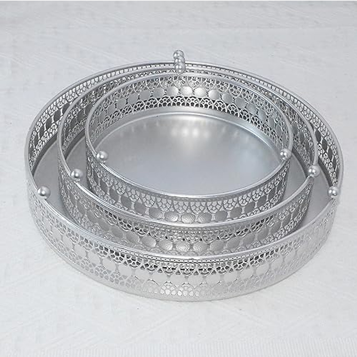 FEICTPOX Cake Stand Set of 3 Metal Cupcake Stands Dessert Display Plate for Wedding Party Birthday … (Silver)