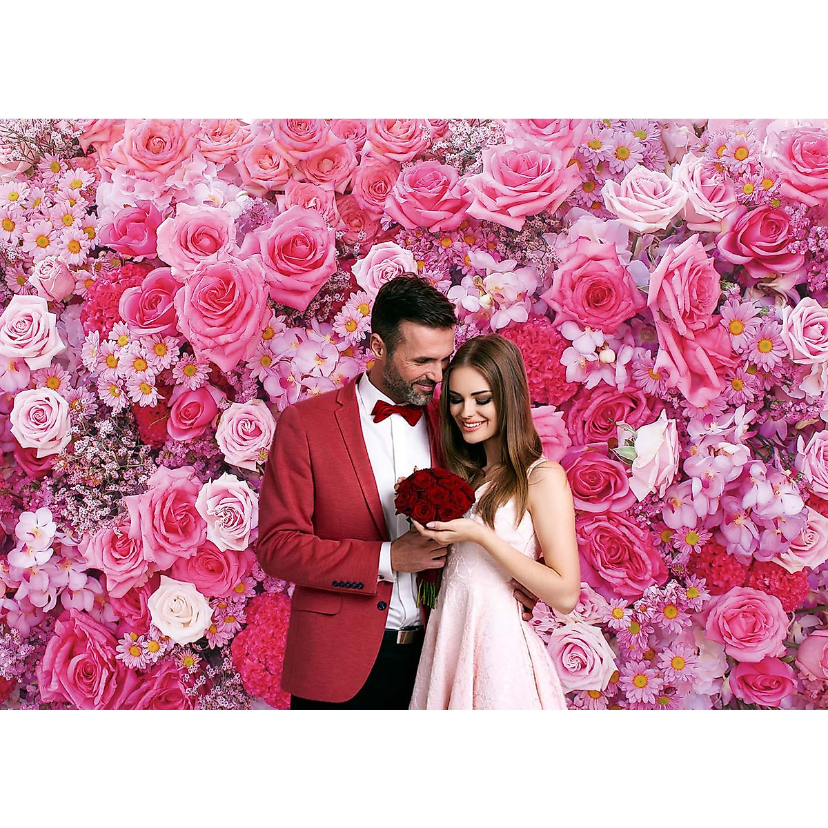 Pink Flower Wall Backdrop Rose Floral Photography Background for Girls Bridal Shower Wedding Party Banner Decorations Women Birthday Party Supplies Photo Props (7x5FT)