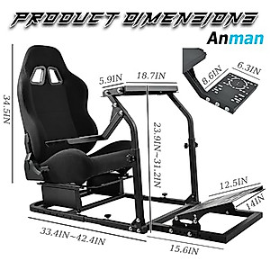 Anman G29 Universal Large Racing Simulator Cockpit with Black Seat Fit for Logitech G920 G923,Thrustmaster T80 T300RS TMX T150,Fanatec,Full Upgrade Steering Wheel Pedal Gear Shift Lever NO Steering wh