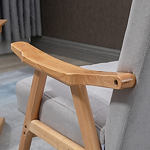 HOMCOM Mid-Century Modern Accent Chair, Upholstered Arm Chair for Living Room, Comfy Chair for Bedroom with Wood Legs, Gray