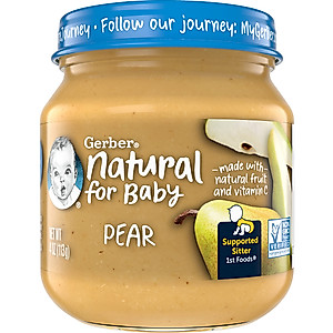 Gerber Natural for Baby 1st Foods Baby Food Jar, Pear, Made with Natural Fruit & Vitamin C, Non-GMO Pureed Baby Food, 4-Ounce Glass Jar (Pack of 10 Jars)
