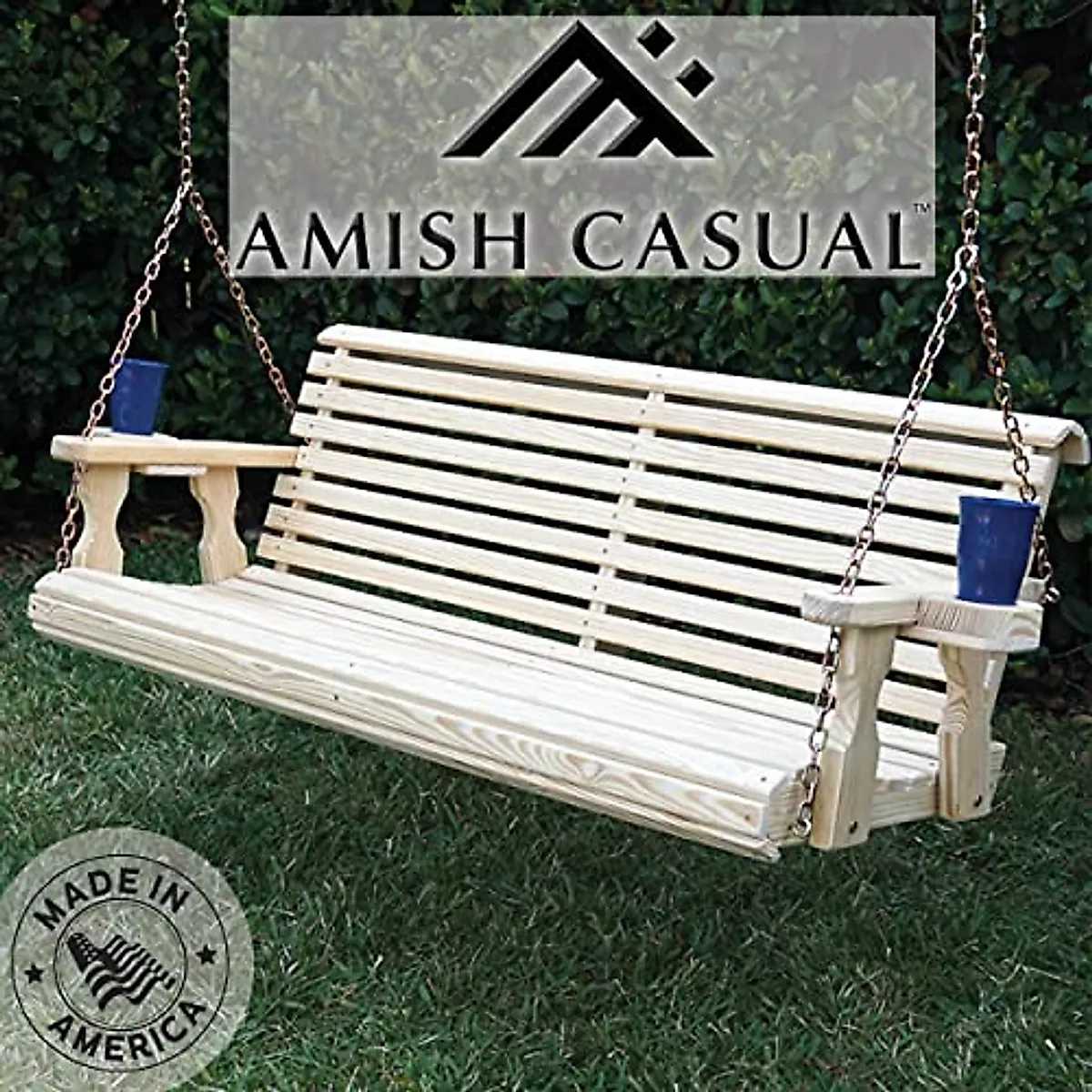 Amish Casual Heavy Duty 800 Lb Roll Back 4ft. Treated Porch Swing with Cupholders