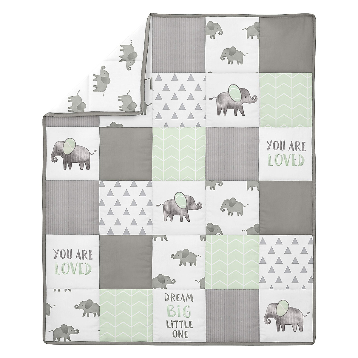 Sweet Jojo Designs Mint, Grey and White Watercolor Elephant Safari Baby Unisex Crib Bedding Set - 4 Pieces
