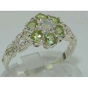LetsBuyGold 925 Sterling Silver Real Genuine Opal and Peridot Womens Band Ring - Size 10